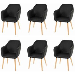 HHG 6er-Set Esszimmerstuhl Vaasa T381, Stuhl Küchenstuhl, Retro 50er Jahre Design Kunstleder, schwarz, helle Beine - black