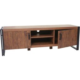 Neuwertig] TV-Rack HHG 037, Fernsehtisch Lowboard Kommode, 3D-Struktur Metall 45x140x40cm Wildeiche-Optik - brown