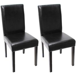 HHG Neuwertig] 2er-Set Esszimmerstuhl Stuhl Küchenstuhl Littau Leder, schwarz, dunkle Beine - black