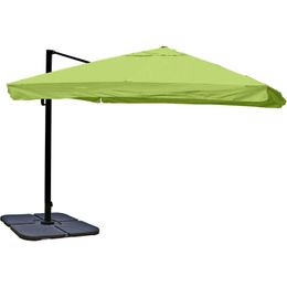 Gastronomie-Ampelschirm HHG 980, Sonnenschirm, 3x3m (Ø4,24m) Polyester/Alu 23kg Flap, grün mit Ständer - green