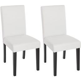 HHG - 2er-Set Esszimmerstuhl Stuhl Küchenstuhl Littau Kunstleder, weiß matt, dunkle Beine - white