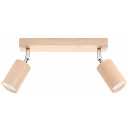 etc-shop Deckenleuchte 2 flammig modern Deckenspot Spotlampe Deckenstrahler verstellbar Holz, Strahler braun natur, 2x GU10, l 30 cm, Wohnzimmer