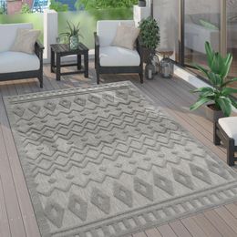 Paco Home - Outdoor Teppich Wetterfest Wohnzimmer Küchenteppich Skandi Ethno Muster Uni 3D 200 cm Rund, Grau 3