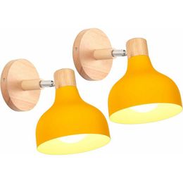 Wottes - 2 Stückee Wandleuchte Retro Wandlampen aus Holz Metall Lampenschirm Verstellbare Wandspot Gelb