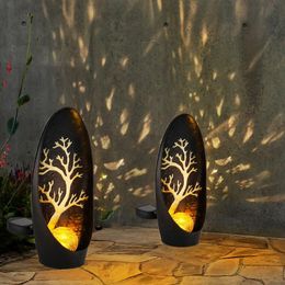 Globo - Gartendeko Solarlampen für Außen Outdoor Balkon Deko schwarz silber Baum Glaskugel, IP44 Akku Metall, 1x led, LxBxH 14x7x30cm, 2er Set
