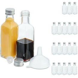 Relaxdays - kleine Flaschen, 20er Set, 100 ml, Glasflaschen zum Befüllen, Schraubverschluss & Korken, transparent/silber