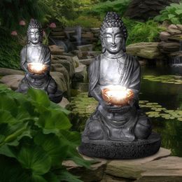 Globo Solarleuchte Buddha Gartendeko Feng Shui Buddha Solarlampe, grau, 1x 0,06 Watt, DxH 18x28 cm, 2er Set
