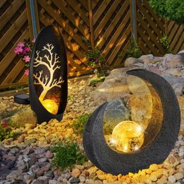 Globo Solarleuchte Mond Gartendeko Skulptur Solarlampen für Außen Gartenleuchte Solar, Bruchglas-Optik Kugel, IP44, LED, 2er Set