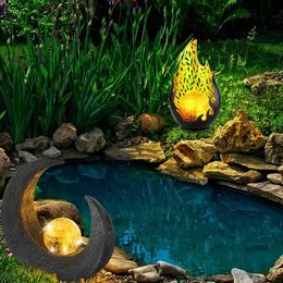 Globo - led Solarleuchte Flamme Außenleuchte Garten Solarlampe Mond Gartenlampe, IP44 Akku, Crackle Glaskugel schwarz, 2er Set