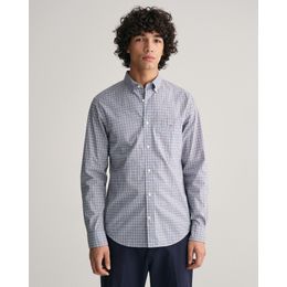 Langarmhemd Gant "REG POPLIN MICROCHECK SHIRT" Gr. 4XL, N-Gr, blau (ice blue) Herren Hemden Langarm