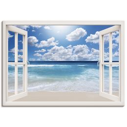 Wandbild Artland "Fensterblick Großartige Strandlandschaft" Bilder Gr. B/H: 100 cm x 70 cm, Leinwandbild Fensterblick Querformat, 1 St., weiß Kunstdrucke