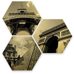 Mehrteilige Bilder Wall-Art "Goldeffekt Paris Collage Stadt" Gr. B/H/T: 35 cm x 0 cm x 30 cm, Schriftzug, 3 St., goldfarben (gold) Mehrteilige Bilder