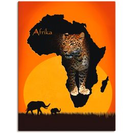 Wandbild Artland "Afrika der schwarze Kontinent" Bilder Gr. B/H: 60 cm x 80 cm, Leinwandbild Wildtiere, 1 St., orange Kunstdrucke