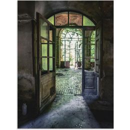Wandbild Artland "Lost Place - alte Tür Fenster" Bilder Gr. B/H: 60 cm x 80 cm, Alu-Dibond-Druck Fenster & Türen Hochformat, 1 St., bunt Kunstdrucke