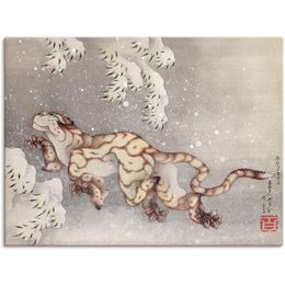 Wandbild Artland "Tiger in einem Schneesturm. Edo-Zeit" Bilder Gr. B/H: 80 cm x 60 cm, Leinwandbild Wildtiere, 1 St., beige (naturfarben) Kunstdrucke