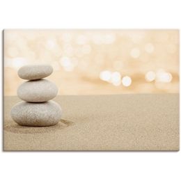 Wandbild Artland "Zen Steine im Sand" Bilder Gr. B/H: 100 cm x 70 cm, Leinwandbild Zen, 1 St., beige (naturfarben) Kunstdrucke