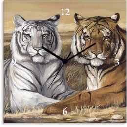 Wanduhr Artland "Tiger Mittagsruhe" Wanduhren Gr. B/H/T: 30 cm x 30 cm x 1,7 cm, Funkuhr, beige (natur) Wanduhren
