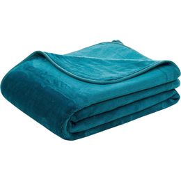 Gözze Wohndecke GÖZZE "Uni Decke aus recyceltem Polyester" Wohndecken Gr. B/L: 150 cm x 200 cm, blau (petrol) Kunstfaserdecken