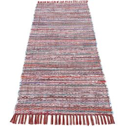 Teppich CarpetFine "Kelim Chindi, Wendeteppich" Teppiche Gr. B/L: 80 cm x 400 cm, 6 mm, 1 St., rot Baumwollteppiche