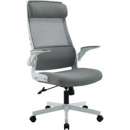 Bürostuhl Places of Style "Menton, ergonomischer Schreibtischstuhl" Stühle Gr. B/H/T: 68 cm x 119 cm x 72 cm, Netzstoff, Kunststoff-Metall-Holzwerkstoff, grau (grau, weiß) Drehstühle