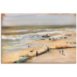 Wandbild Artland "Blick von der Düne aufs Meer, Nordwijk" Bilder Gr. B/H: 90 cm x 60 cm, Leinwandbild Strandbilder Querformat, 1 St., beige (naturfarben) Kunstdrucke