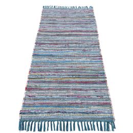 Teppich CarpetFine "Kelim Chindi, Wendeteppich" Teppiche Gr. B/L: 80 cm x 400 cm, 6 mm, 1 St., blau Baumwollteppiche