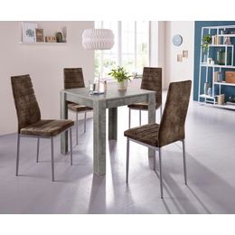 Essgruppe Inosign Sitzmöbel-Sets Gr. Set: 1 Tisch und 4 Stühle, grau (beton, optik, braun) Essgruppen Sitzmöbel-Sets