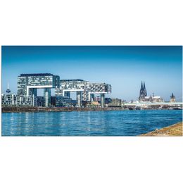 Wandbild Artland "Köln Kranhäuser und Dom" Bilder Gr. B/H: 100 cm x 50 cm, Alu-Dibond-Druck Gebäude Querformat, 1 St., blau Kunstdrucke