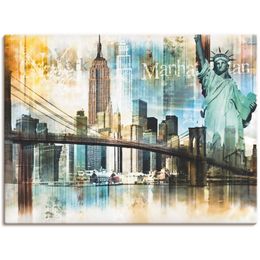 Wandbild Artland "New York Skyline Collage IV" Bilder Gr. B/H: 80 cm x 60 cm, Leinwandbild Amerika, 1 St., beige (naturfarben) Kunstdrucke