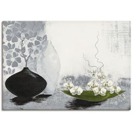 Wandbild Artland "Modernes bauchiges Gefäß mit Orchideen" Bilder Gr. B/H: 100 cm x 70 cm, Leinwandbild Vasen & Töpfe, 1 St., beige (naturfarben) Kunstdrucke