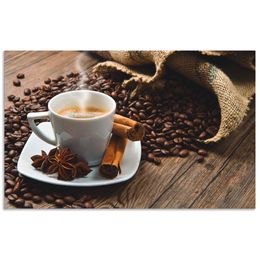 Küchenrückwand Artland "Kaffeetasse Leinensack mit Kaffeebohnen" Spritzschutzwände Gr. B/H: 80 cm x 50 cm, braun Küchendekoration