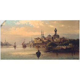 Wandbild Artland "Kauffahrtsschiffe auf Bosporus, Istanbul" Bilder Gr. B/H: 150 cm x 75 cm, Wandaufkleber - Vinyl Gewässer, 1 St., blau Kunstdrucke