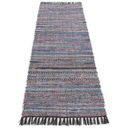 Teppich CarpetFine "Kelim Chindi, Wendeteppich" Teppiche Gr. B/L: 80 cm x 400 cm, 6 mm, 1 St., schwarz Baumwollteppiche