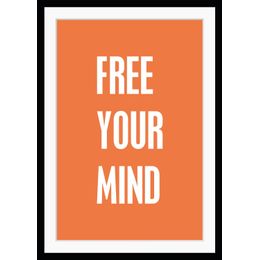 Bild queence "FREE YOUR MIND" Bilder Gr. B/H: 50 cm x 70 cm, Wandbild Sprüche & Te x te Hochformat, orange Kunstdrucke