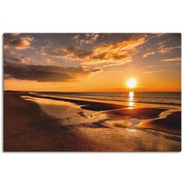 Wandbild Artland "Sonnenuntergang am Mittelmeer" Bilder Gr. B/H: 90 cm x 60 cm, Leinwandbild Strand Querformat, 1 St., orange Kunstdrucke