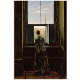 Wandbild Artland "Frau am Fenster. 1822(?)" Bilder Gr. B/H: 60 cm x 90 cm, Leinwandbild Frau, 1 St., grün Kunstdrucke