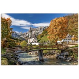 Wandbild Artland "Herbst im Berchtesgadener Land" Bilder Gr. B/H: 90 cm x 60 cm, Leinwandbild Berge & Alpenbilder Querformat, 1 St., gelb Kunstdrucke