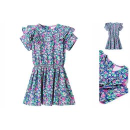 vidaXL A-Linien-Kleid Kinderkleid mit Rüschenärmeln Kobaltblau 128