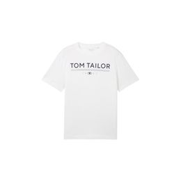 Tom Tailor Herren T-Shirt mit Logo Print, weiß, Uni, Gr. L