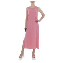 Ital-Design Sommerkleid Damen Freizeit (86164346) Stretch Rippstrickoptik Maxikleid in Rosa