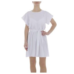 Ital-Design Sommerkleid Damen Freizeit (86164419) Kreppoptik/gesmokt Minikleid in Weiß