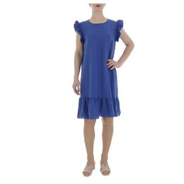 Ital-Design Sommerkleid Damen Freizeit (86164363) Rüschen Kreppoptik/gesmokt Minikleid in Blau