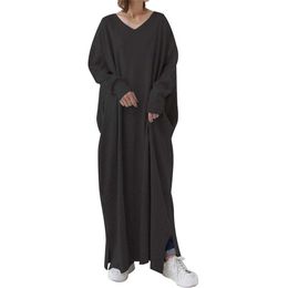 KIKI 2-in-1-Kleid Shirtkleider Damen Elegant V-Ausschnitt Maxikleid Freizeitkleider