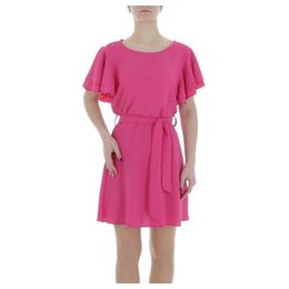 Ital-Design Sommerkleid Damen Freizeit (86164383) Kreppoptik/gesmokt Minikleid in Pink