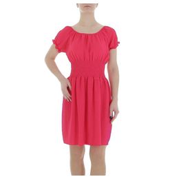 Ital-Design Sommerkleid Damen Freizeit (86164464) Kreppoptik/gesmokt Minikleid in Pink