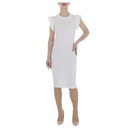 Ital-Design Sommerkleid Damen Freizeit (86164468) Rüschen Stretch Rippstrickoptik Minikleid in Weiß