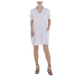Ital-Design Tunikakleid Damen Freizeit (86164431) Kreppoptik/gesmokt Kleid in Weiß