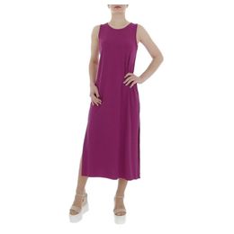 Ital-Design Sommerkleid Damen Freizeit (86164345) Stretch Rippstrickoptik Maxikleid in Violett