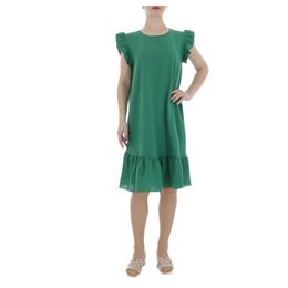 Ital-Design Sommerkleid Damen Freizeit (86164367) Rüschen Kreppoptik/gesmokt Minikleid in Grün