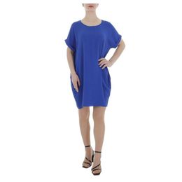 Ital-Design Tunikakleid Damen Freizeit (86164449) Kreppoptik/gesmokt Kleid in Blau